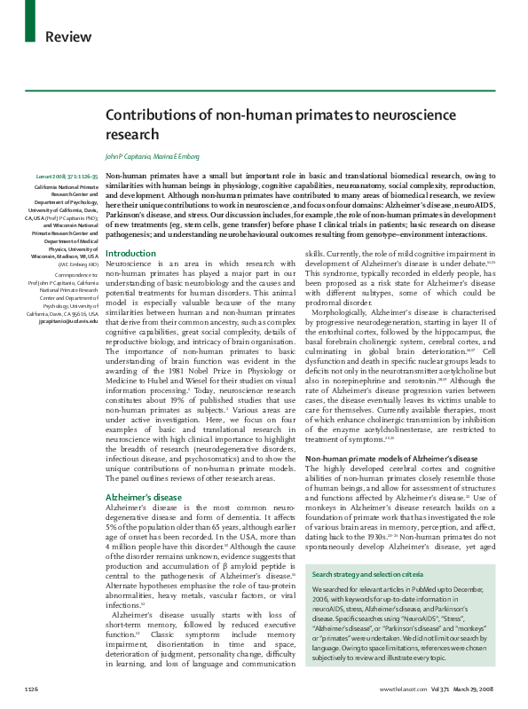 (PDF) Contributions of non-human primates to neuroscience research