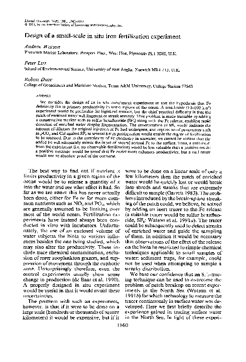 (PDF) Design of a small-scale in situ iron fertilization experiment