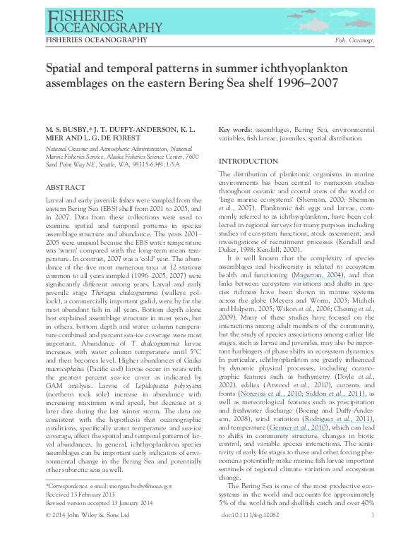 (PDF) Spatial and temporal patterns in summer ichthyoplankton assemblages on the eastern Bering ...