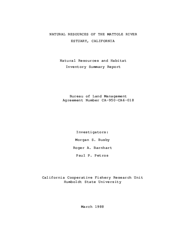 (PDF) Natural Resources of the Mattole River Estuary, California ...