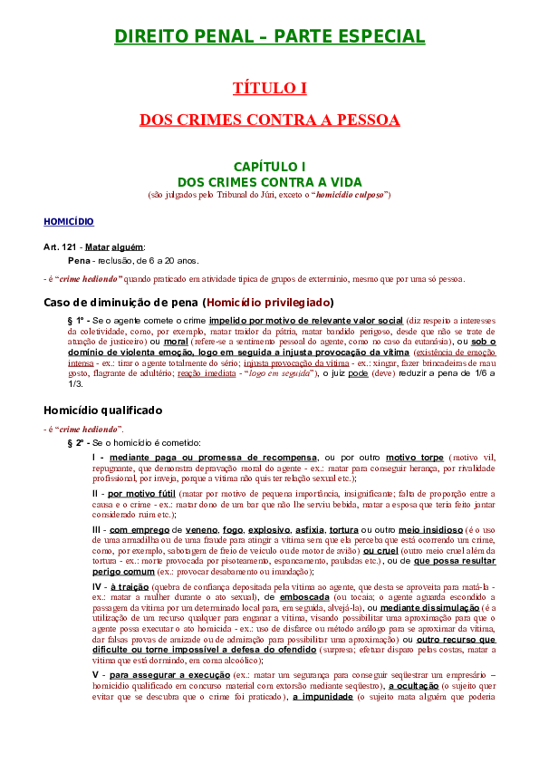 (PDF) DIREITO PENAL – PARTE ESPECIAL TÍTULO I DOS CRIMES CONTRA A PESSOA CAPÍTULO I DOS CRIMES ...