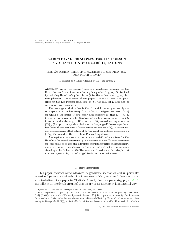 (PDF) Variational principles for Lie–Poisson and Hamilton–Poincaré equations