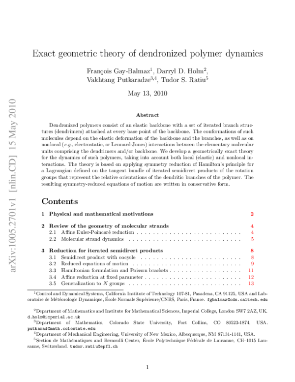 (PDF) Exact geometric theory of dendronized polymer dynamics