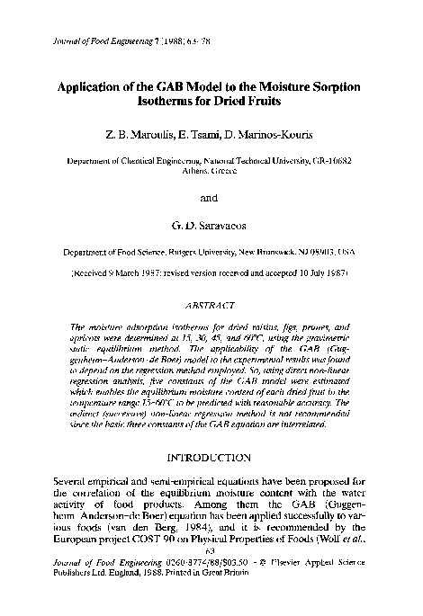 (PDF) Application of the GAB model to the moisture sorption isotherms ...