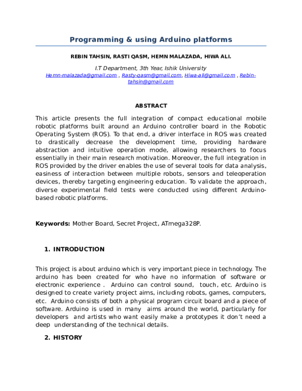(DOC) Programming & using Arduino platforms