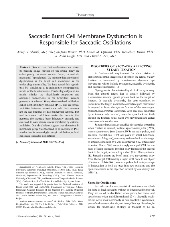 (PDF) Saccadic Burst Cell Membrane Dysfunction Is Responsible for ...