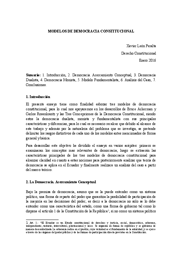 (DOC) Modelos de Democracia Constitucional