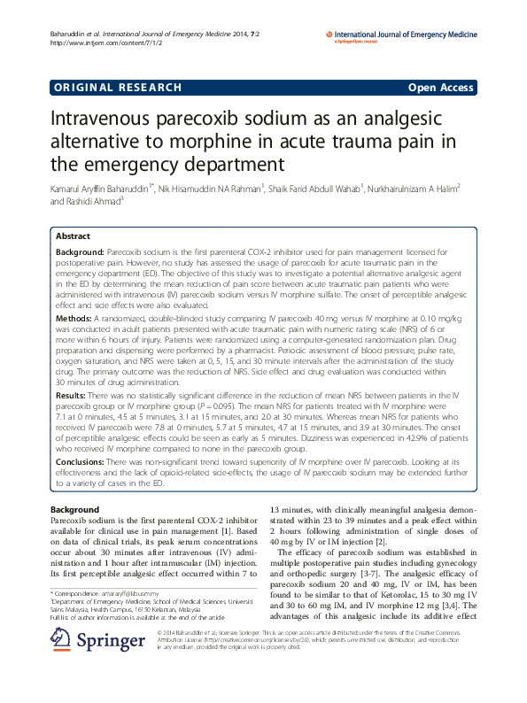 (PDF) Intravenous parecoxib sodium as an analgesic alternative to ...