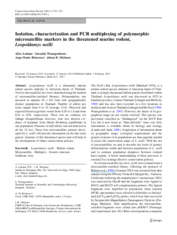 Pdf Isolation Characterization And Pcr Multiplexing Of Polymorphic Microsatellite Markers In
