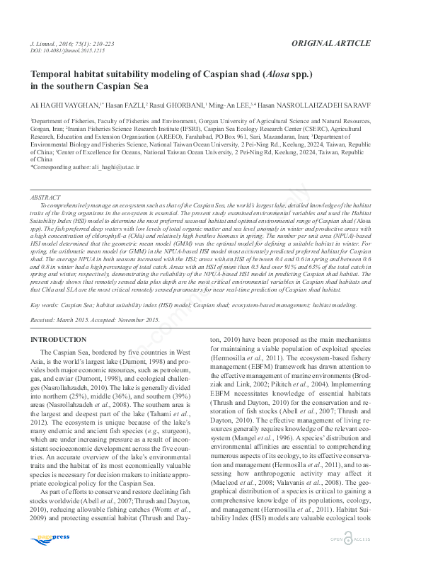 (PDF) Temporal habitat suitability modeling of Caspian shad (Alosa spp ...