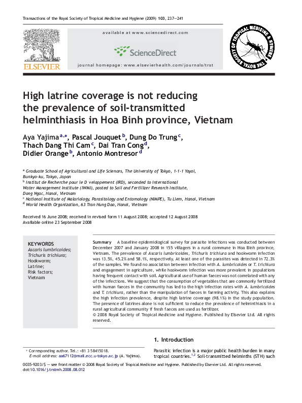 (PDF) High latrine coverage is not reducing the prevalence of soil ...