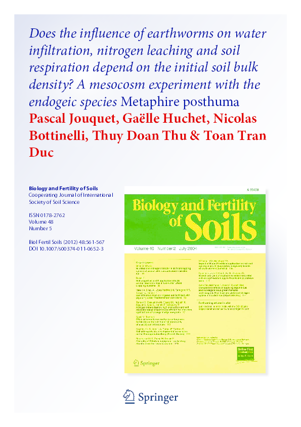 (PDF) Does the influence of earthworms on water infiltration, nitrogen ...