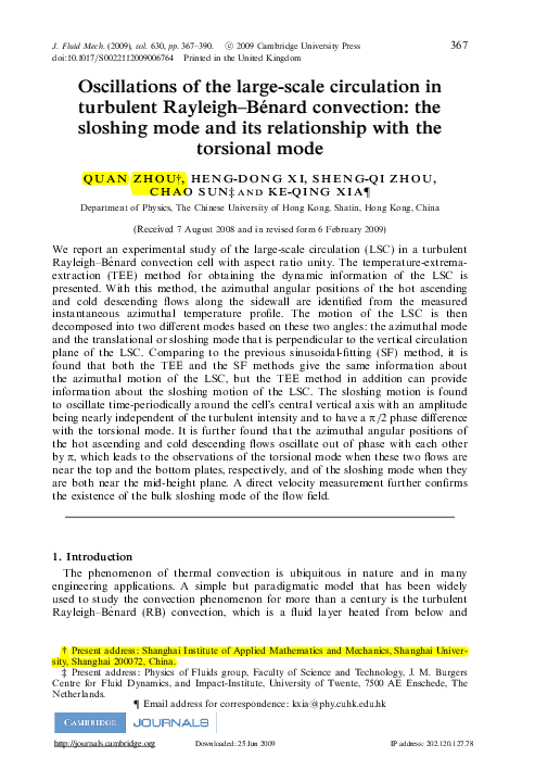 (PDF) Oscillations of the large-scale circulation in turbulent Rayleigh–Bénard convection: the ...