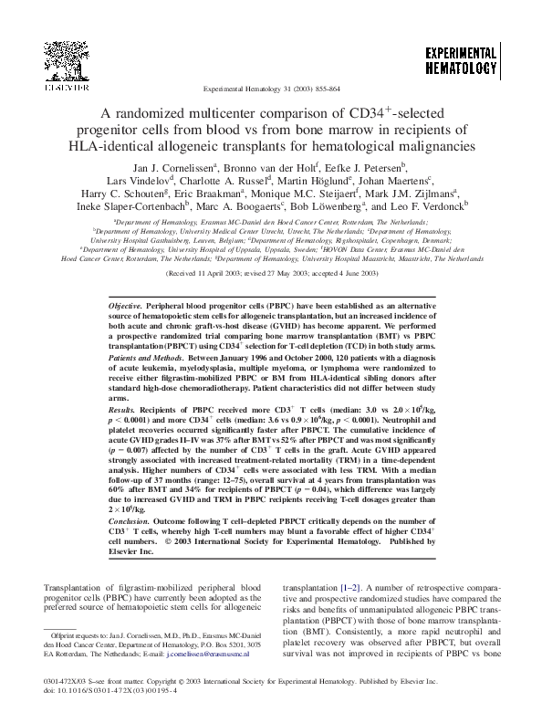 (PDF) A randomized multicenter comparison of CD34+-selected progenitor ... (PDF) A randomized multicenter comparison of CD34+-selected progenitor ...