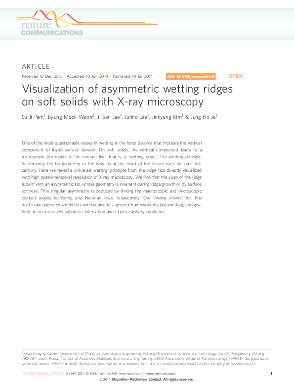 (PDF) Visualization of asymmetric wetting ridges on soft solids with X ...