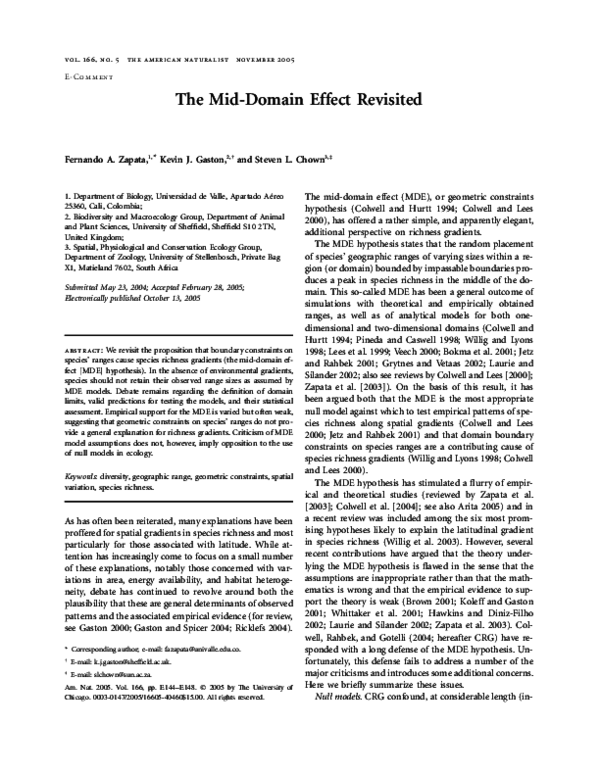 (PDF) The Mid‐Domain Effect Revisited