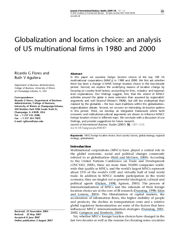 (PDF) Globalization and location choice: an analysis of US ...