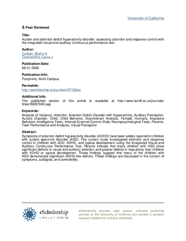 (PDF) Autism and Attention Deficit Hyperactivity Disorder: Assessing ...