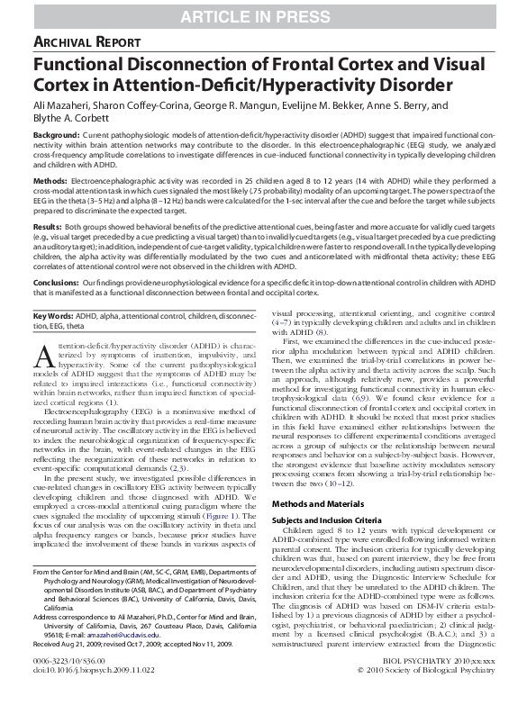 (PDF) Functional Disconnection of Frontal Cortex and Visual Cortex in ...