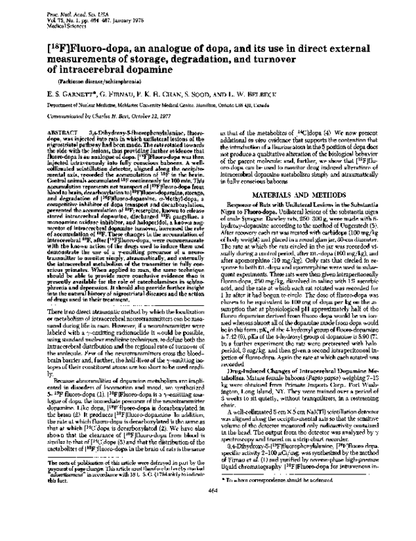 (PDF) [18F]Fluoro-dopa, an analogue of dopa, and its use in direct ...