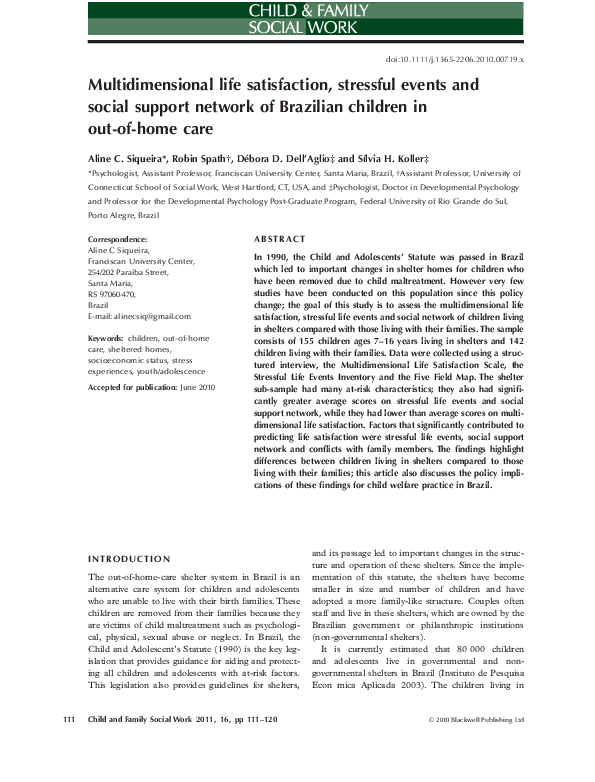 (PDF) Multidimensional life satisfaction, stressful events and social ...