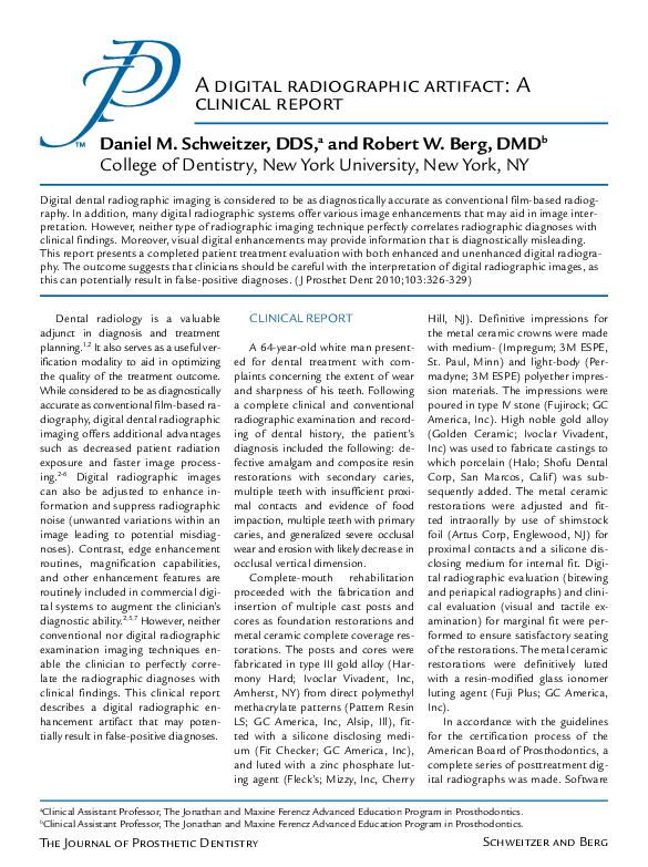 (PDF) A digital radiographic artifact: A clinical report