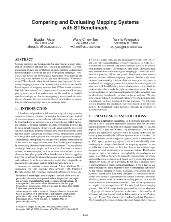 Pdf Comparing And Evaluating Mapping Systems With Stbenchmark