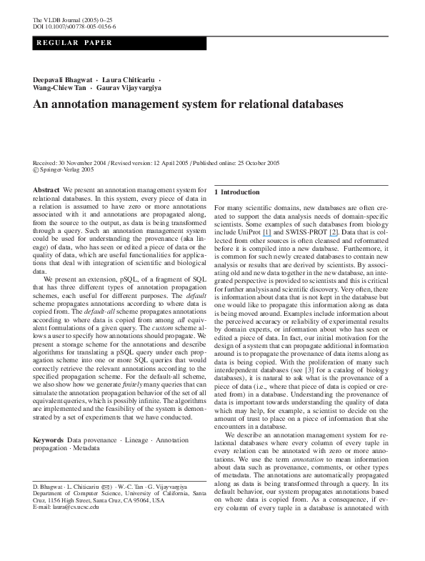(PDF) An annotation management system for relational databases