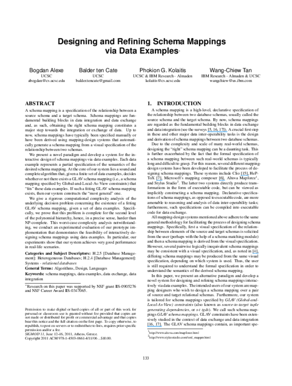 (PDF) Designing and refining schema mappings via data examples