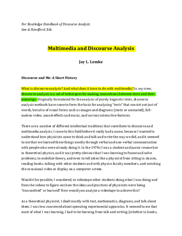 (PDF) Multimedia and Discourse Analysis