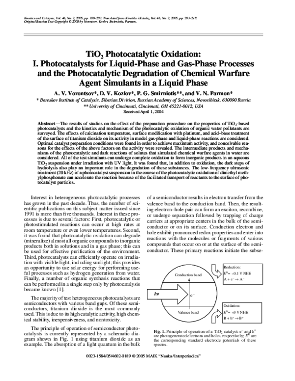 (PDF) TiO2 photocatalytic oxidation: I. Photocatalysts for liquid-phase ...