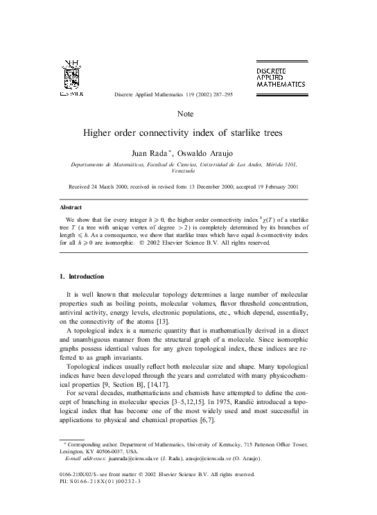 (PDF) Higher order connectivity index of starlike trees