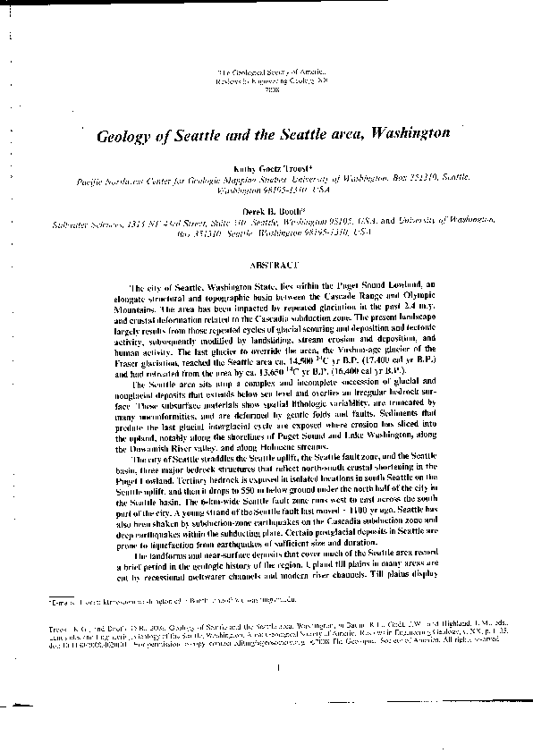 (PDF) Geology of Seattle and the Seattle area, Washington