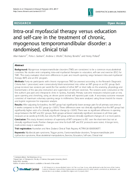 (PDF) Intra-oral myofascial therapy versus education and self-care in ...