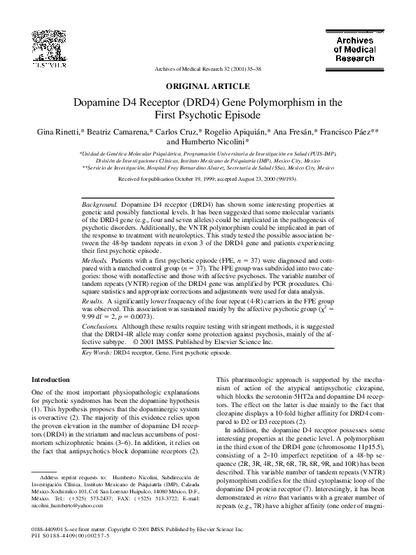 (PDF) Dopamine D4 Receptor (DRD4) Gene Polymorphism in the First ...