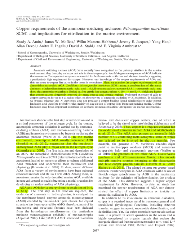 (PDF) Copper requirements of the ammonia-oxidizing archaeon ...