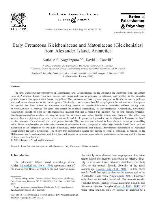 (PDF) Early Cretaceous Gleicheniaceae and Matoniaceae (Gleicheniales ...