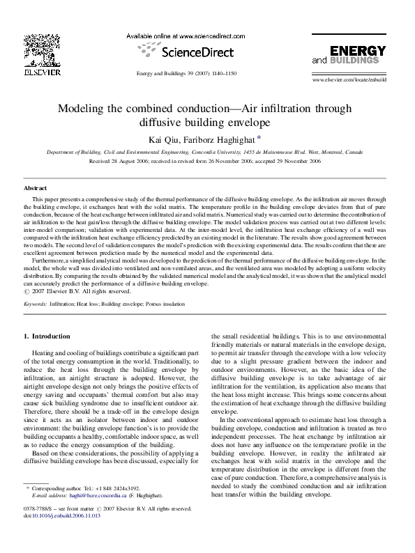 (PDF) Modeling the combined conduction—Air infiltration through ...