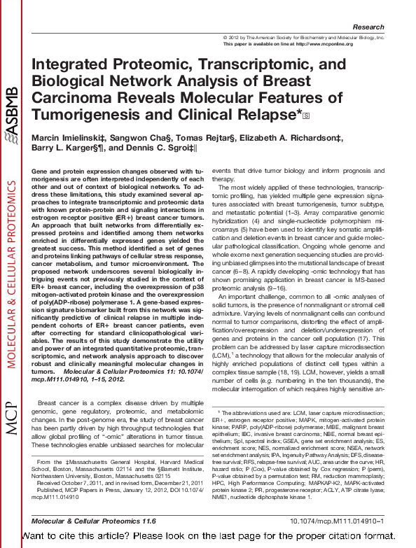 Pdf Integrated Proteomic Transcriptomic And Biological Network