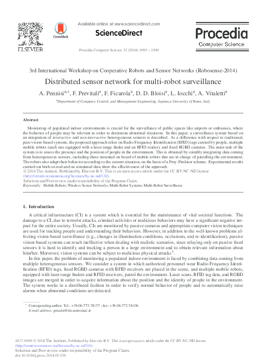 Pdf Distributed Sensor Network For Multi Robot Surveillance