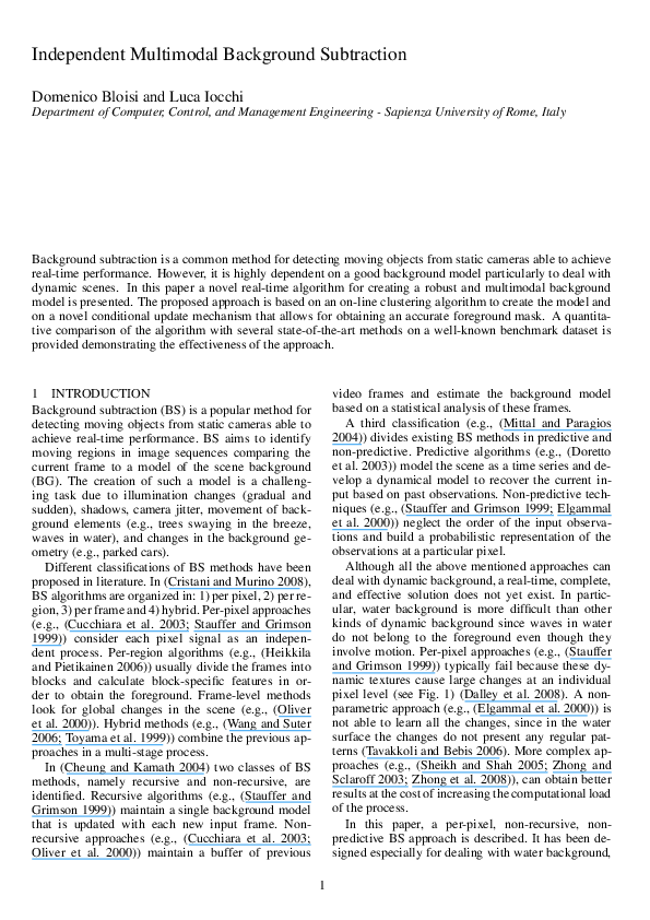 Pdf Independent Multimodal Background Subtraction