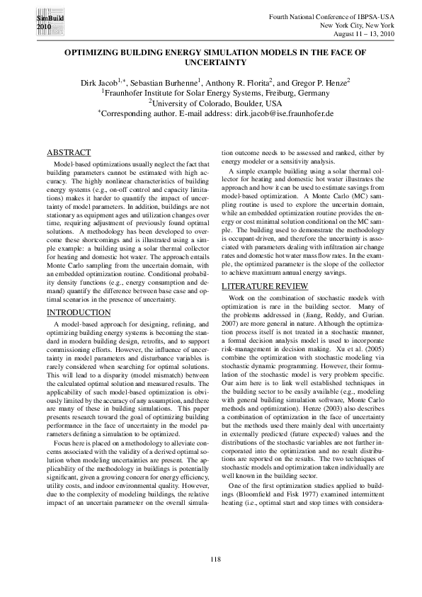 (PDF) Optimizing Building Energy Simulation Models In The Face Of Uncertainty