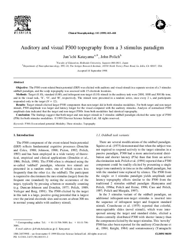 Auditory And Visual P300 Topography From A 3 Stimulus Paradigm