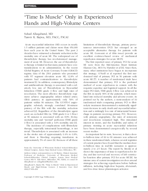 (PDF) Time Is Muscle" Only in Experienced Hands and High-Volume Centers