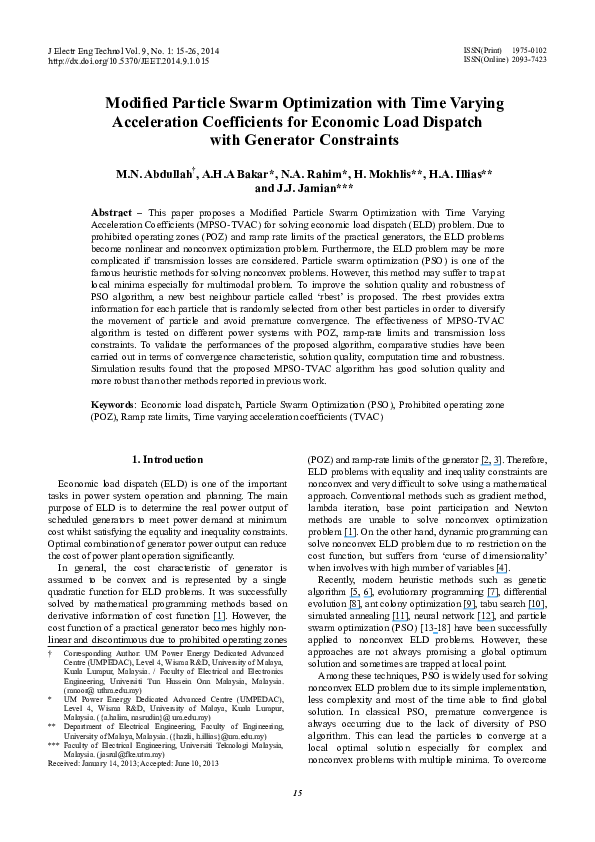 Pdf Modified Particle Swarm Optimization With Time Varying Velocity
