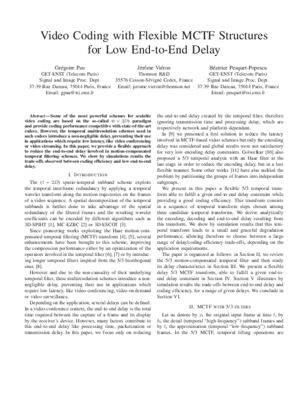 (PDF) Video coding with flexible MCTF structures for low end-to-end delay