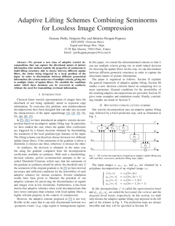 (PDF) Adaptive lifting schemes combining seminorms for lossless image compression
