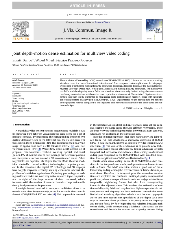 Pdf Joint Depth Motion Dense Estimation For Multiview Video Coding