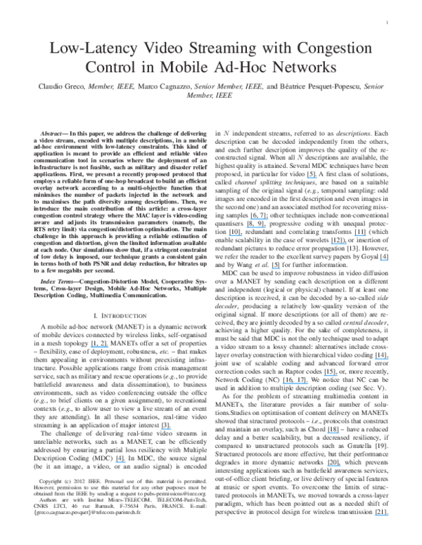 (PDF) Low-latency video streaming with congestion control in mobile ad-hoc networks