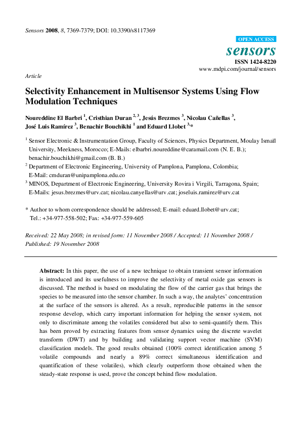 (PDF) Selectivity Enhancement in Multisensor Systems Using Flow Modulation Techniques